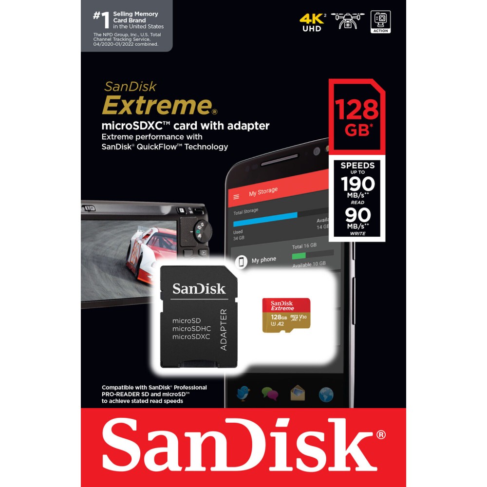 SanDisk 128GB Extreme UHS-I microSDXC Memory Card with SD Adapter